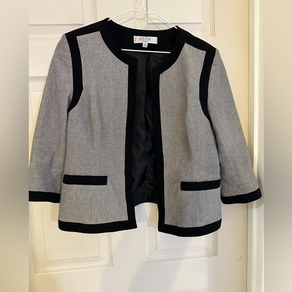 Kasper | Jackets & Coats | Vintage Kasper Lined Black Ivory Open Blazer ...